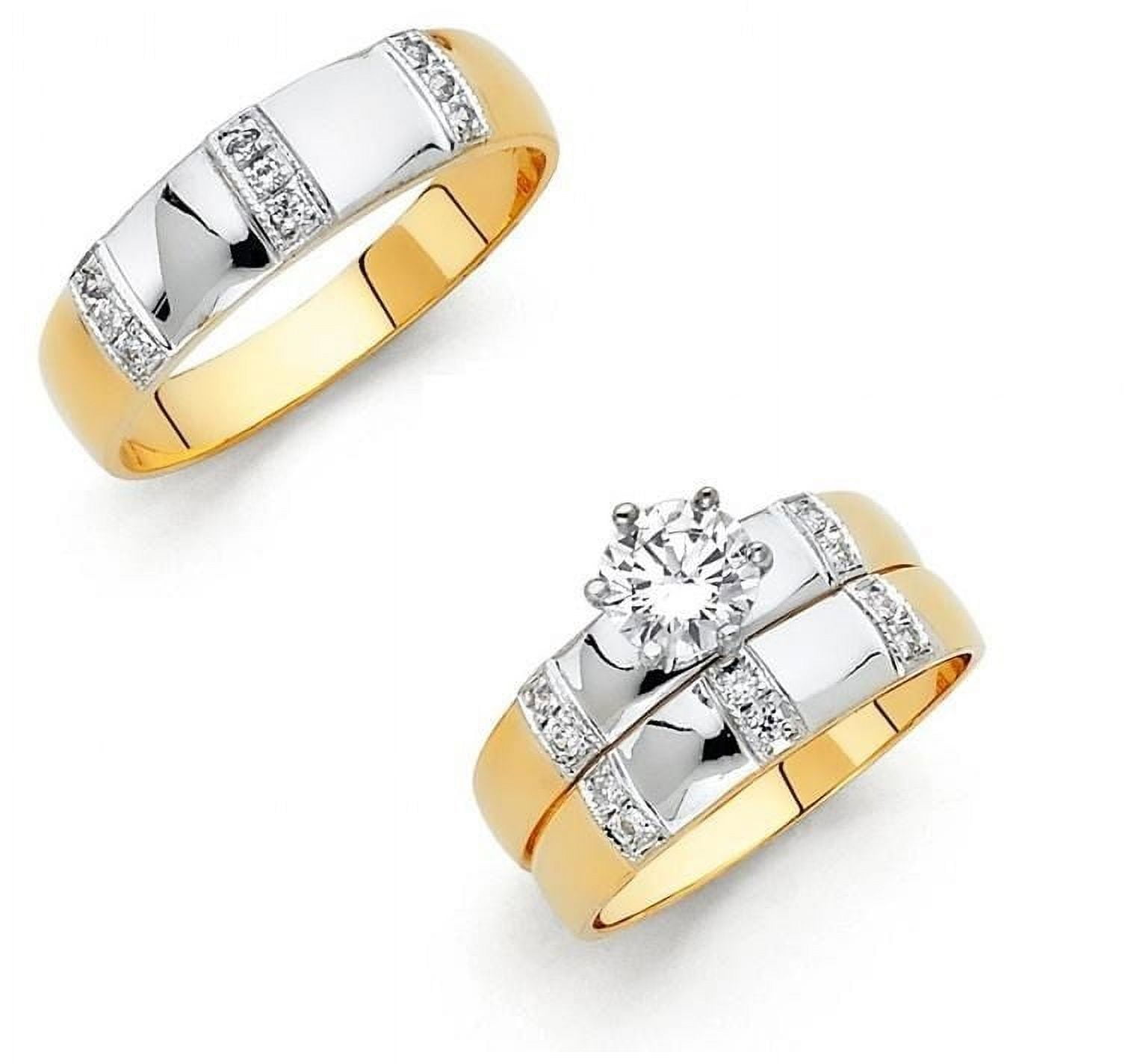 14k Two-Tone Gold Couple Engagement Wedding Ring Trio Set: Real ...