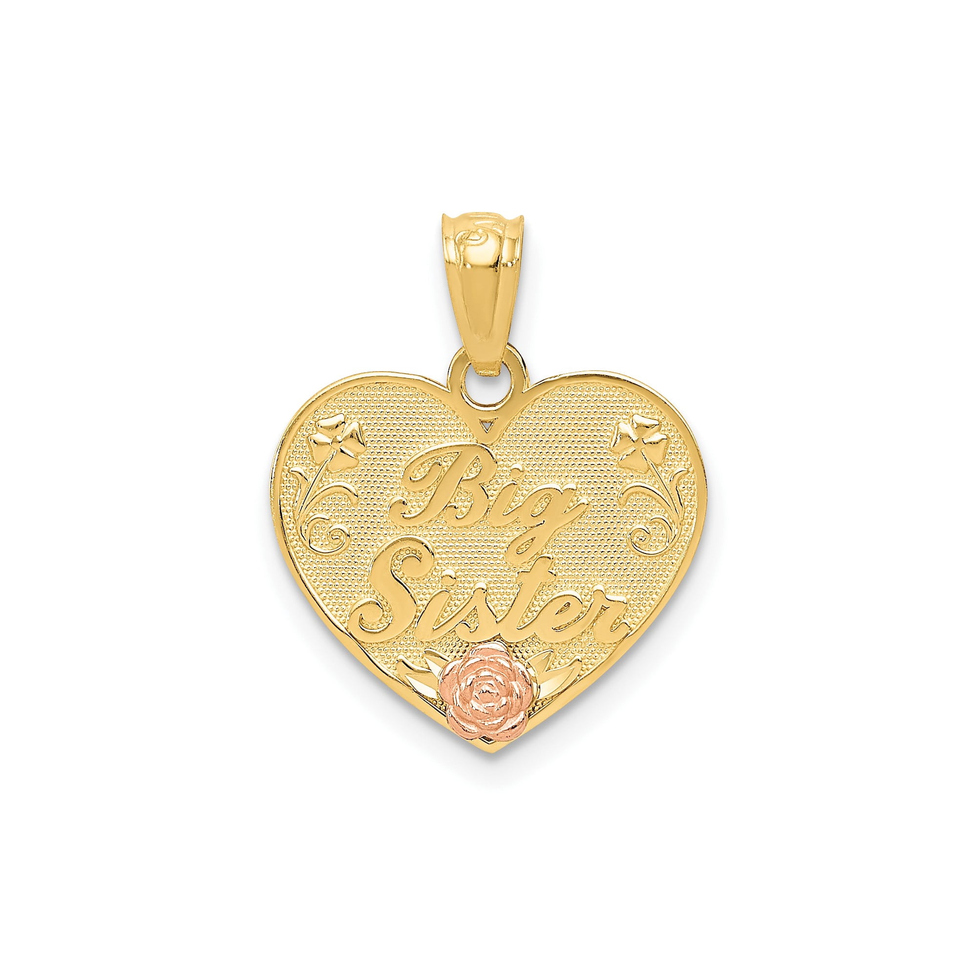 14k Two-Tone Gold Big Sister Heart Pendant Necklace for Women with Rose ...