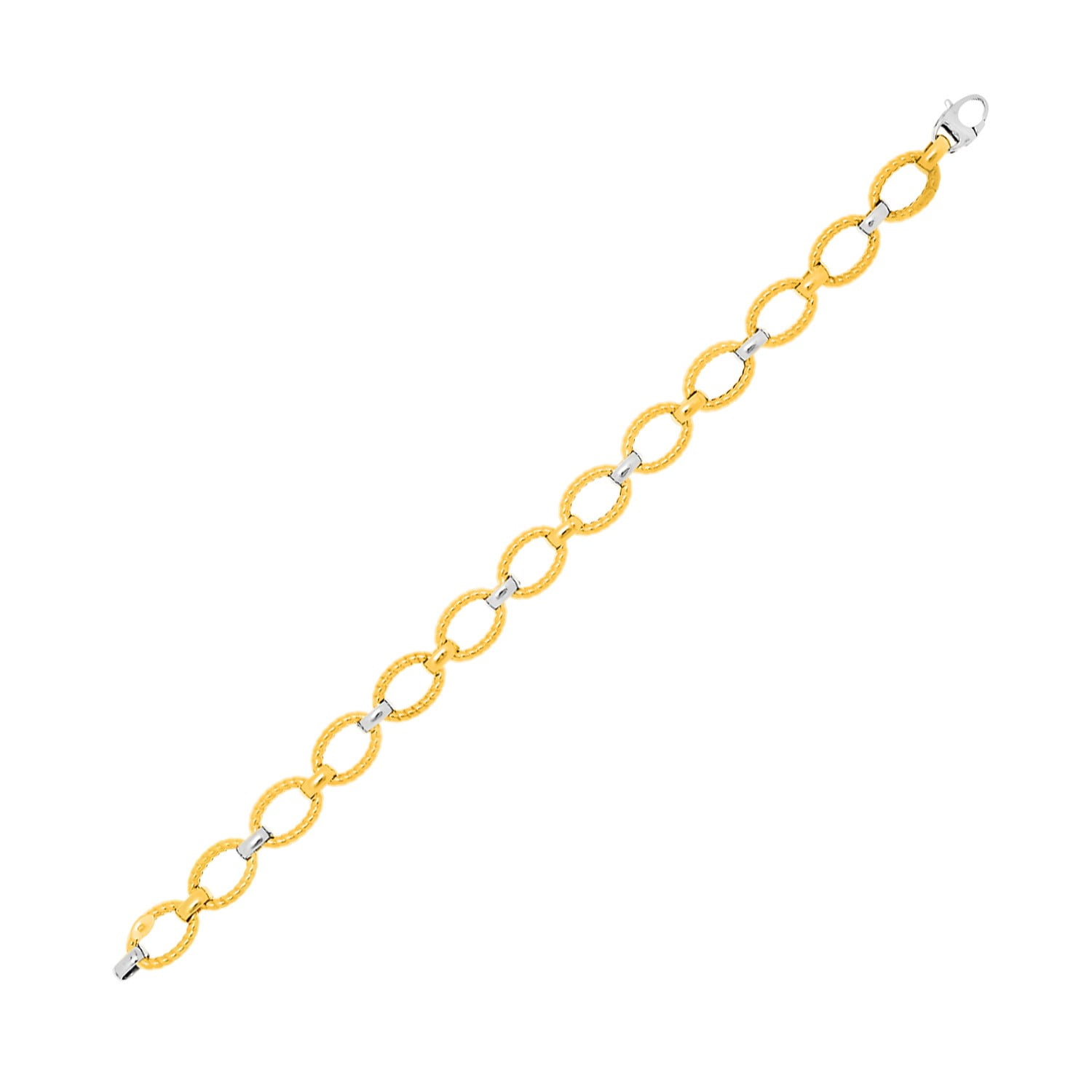 14k Two-Tone Gold Chain Bracelet with Textured Oval Links (6.35 mm ...
