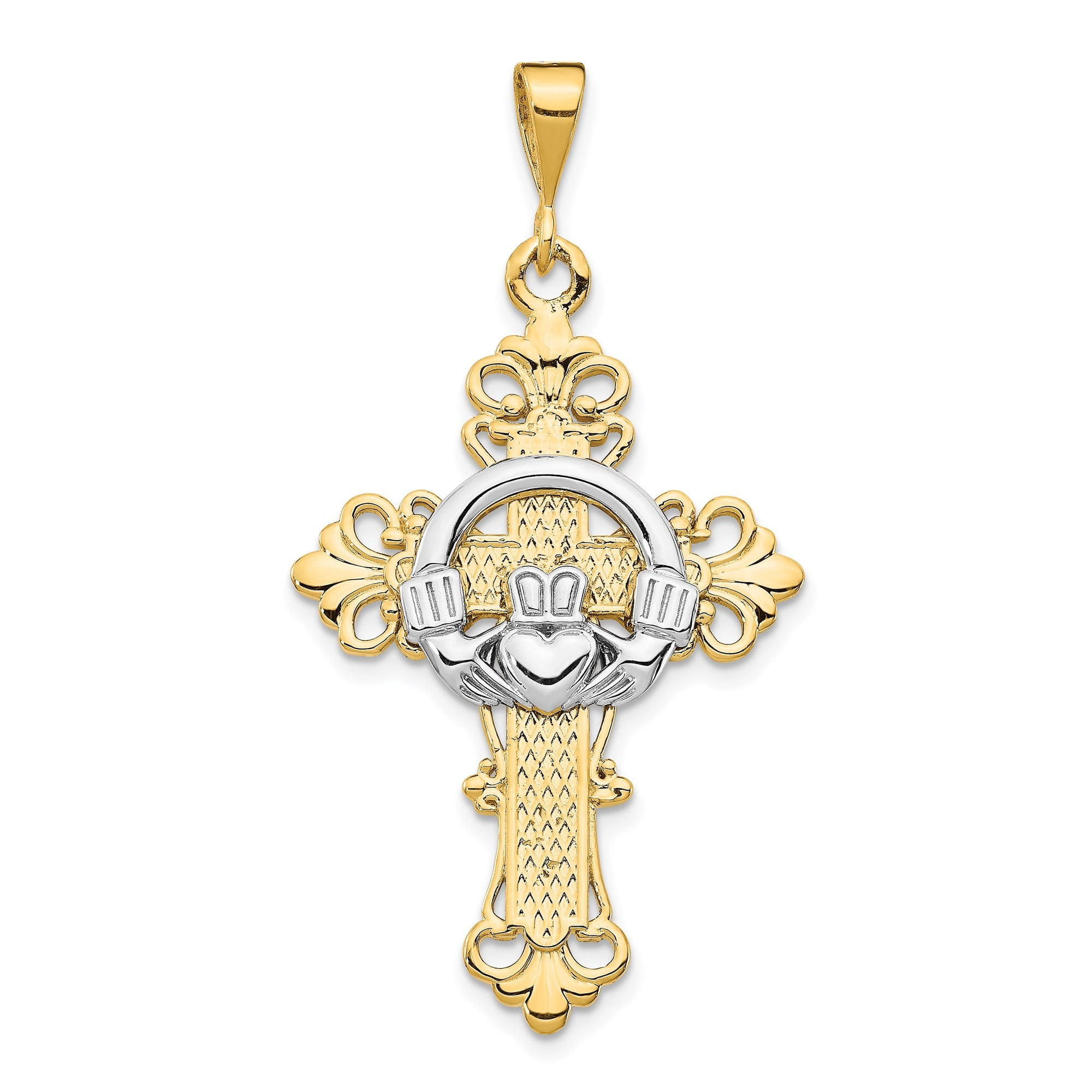 14k Two Tone Gold Cross Pendant Necklace for Men and Women with Patonce ...