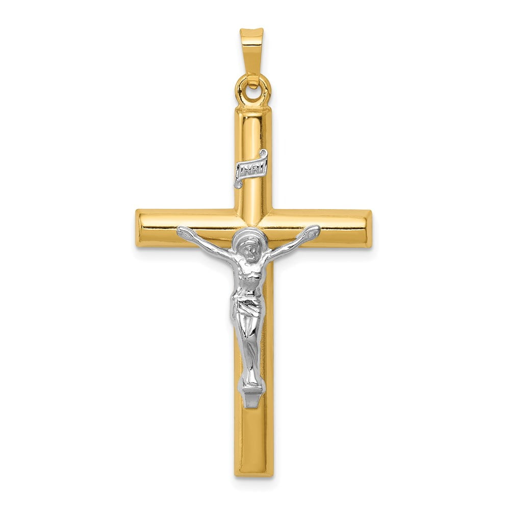 14k Two Tone Gold INRI Hollow Crucifix Pendant Fine Jewelry For Women ...