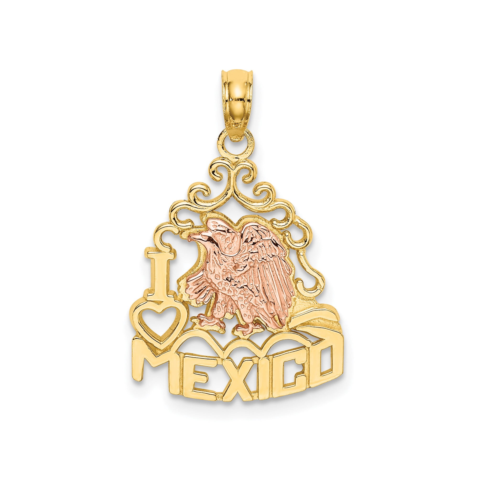14k Two-Tone Gold Mexico Pendant with Rose Gold Eagle, Unisex Latin ...