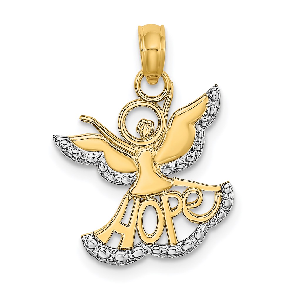 14k Two Tone Gold Plated Textured Cut-Out Angel with Hope Charm Pendant ...