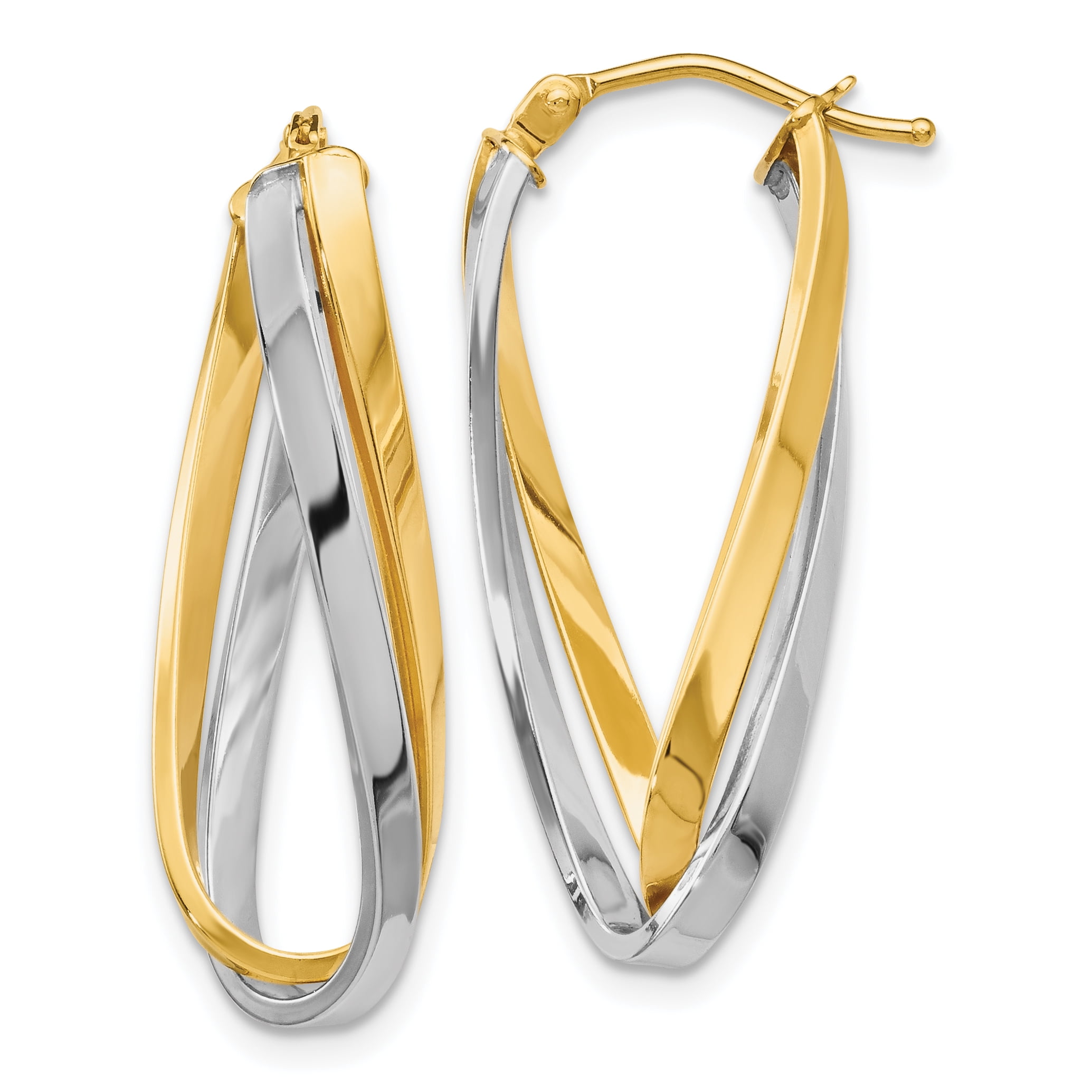 14k Two Tone Hinged post Gold Polished Hinged Hoop Earrings Measures ...