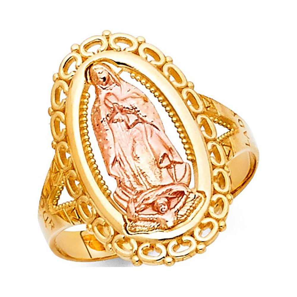 14k Two Tone Italian Gold Oval Virgen de Guadalupe Ring 20mm - Walmart.com