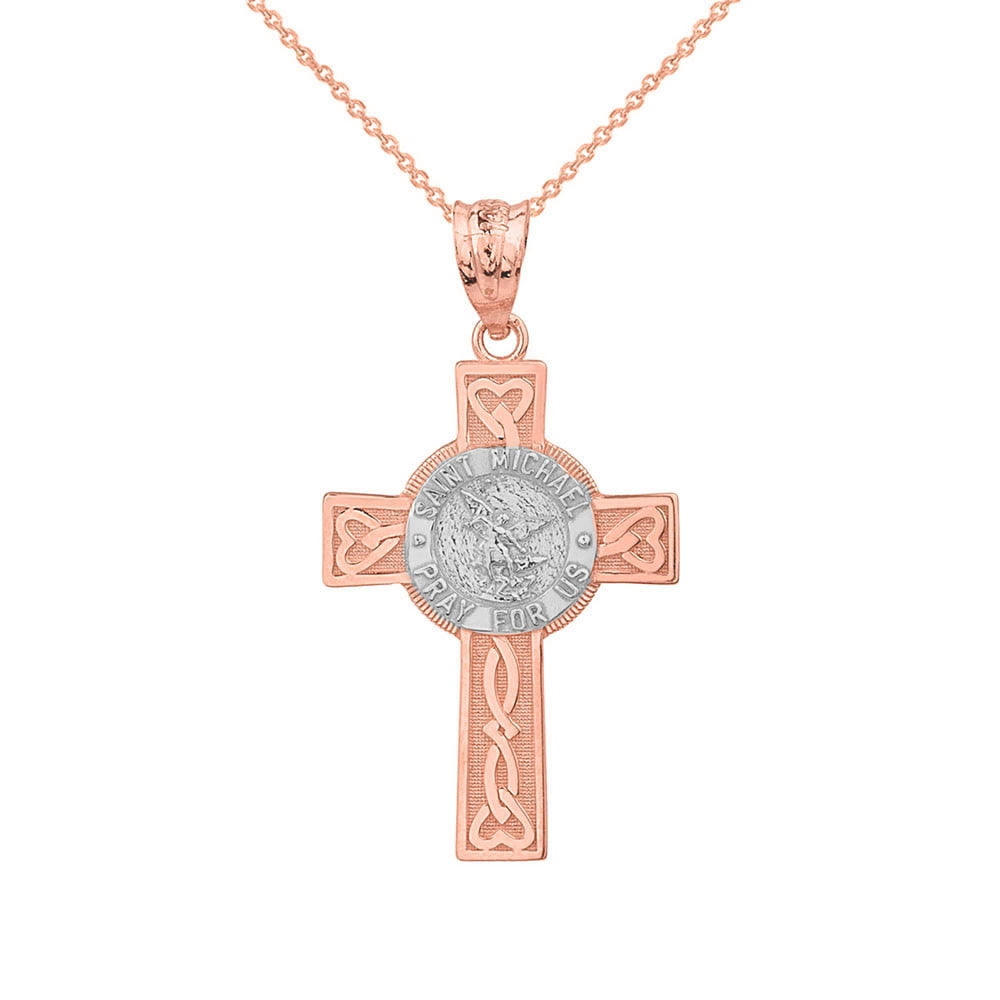 14k Two-Tone Rose Gold Celtic Cross Patron Saint Michael Archangel ...
