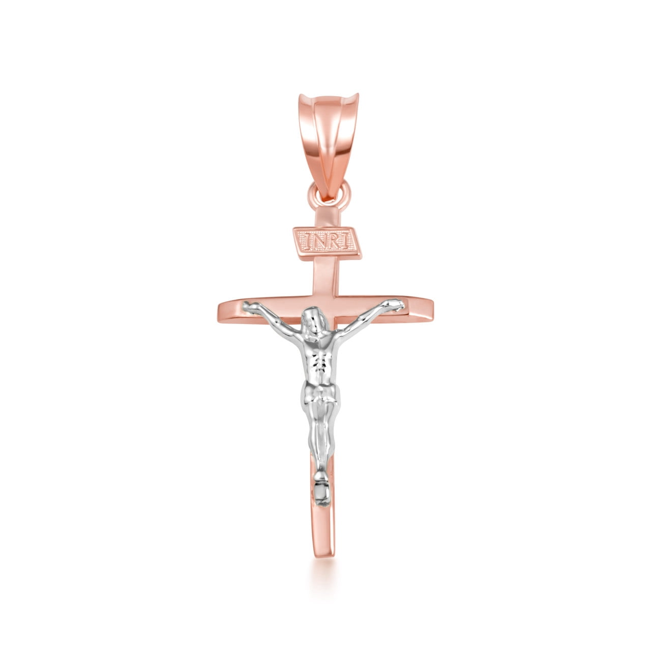 14k Two-Tone Rose Gold Cross Necklace - Catholic Crucifix Pendant ...