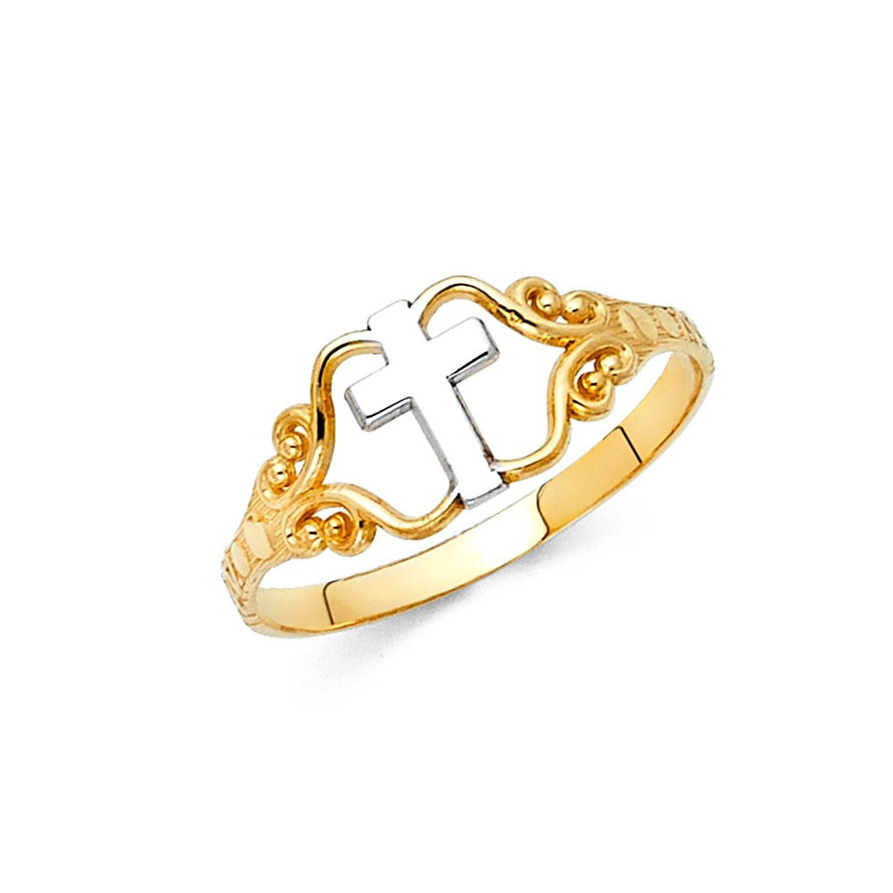 14k Two Tone Solid Italian Gold Religious Crucifix Ring 8mm - Walmart.com