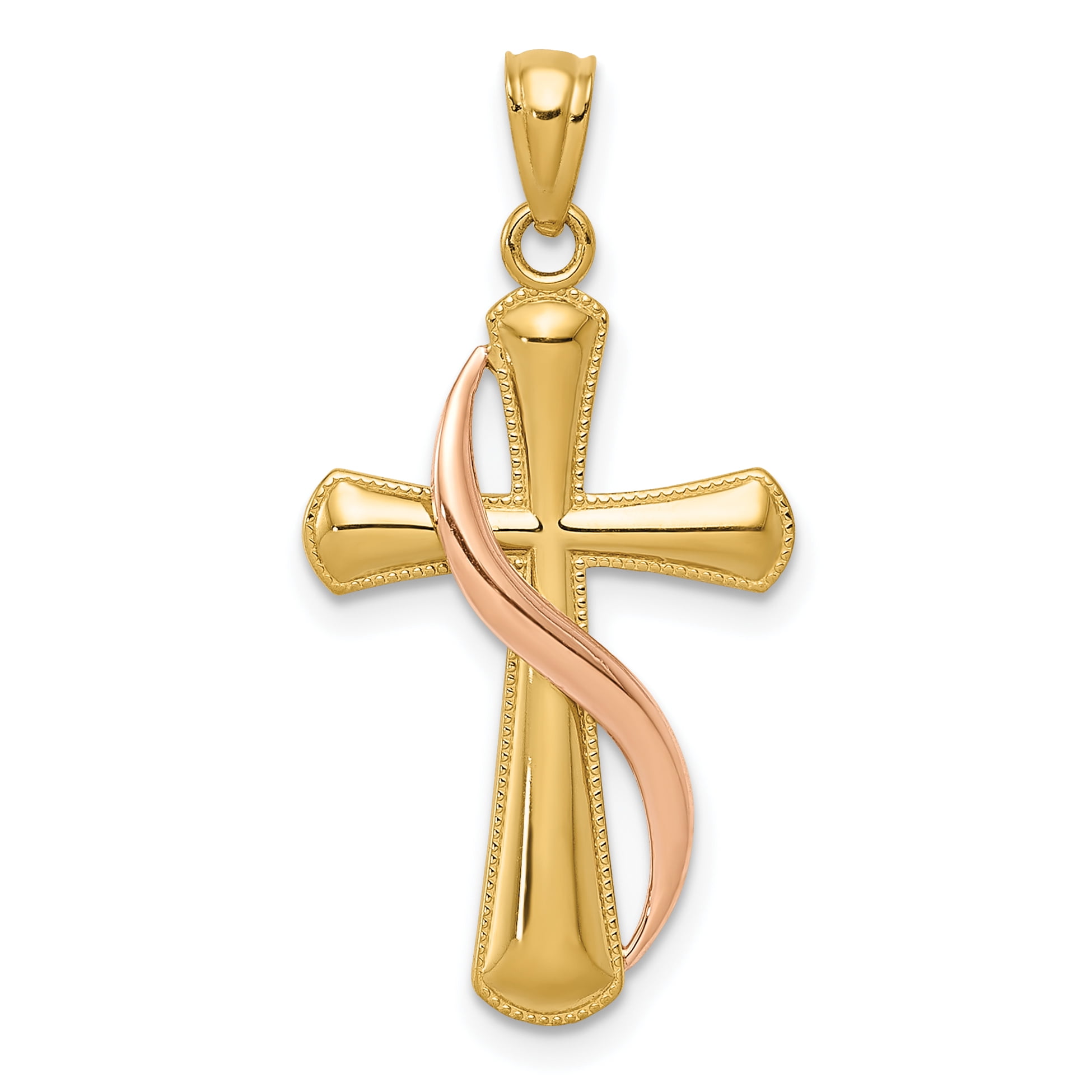 14k Two Tone Yellow Gold Cross Religious Drape Pendant Charm Necklace ...