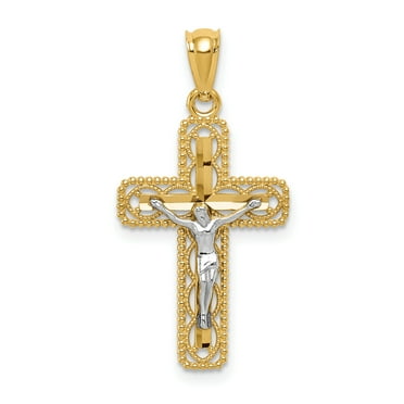 14k White and Yellow Two Tone Gold Crucifix Religious Pendant Fine ...