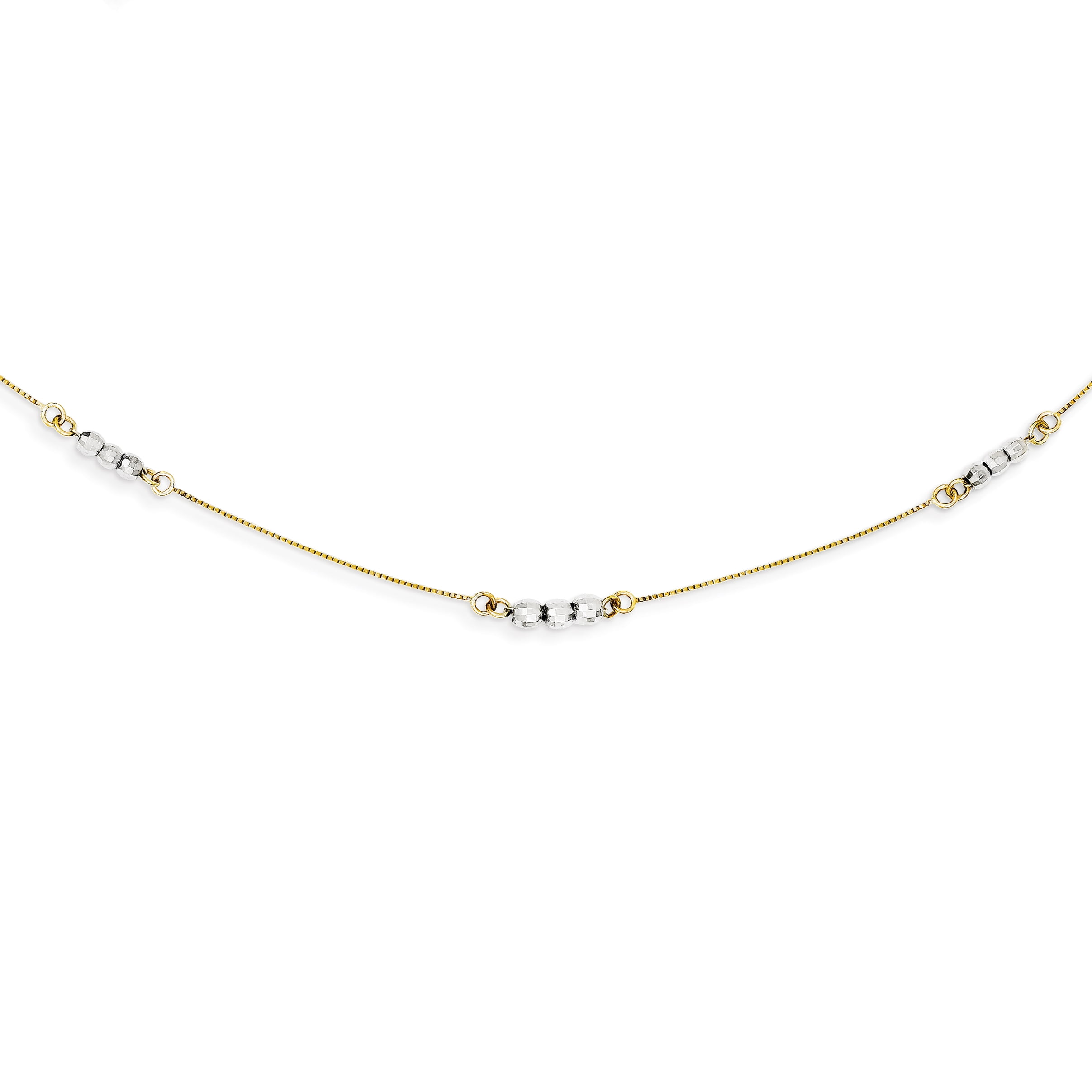 14k Two Tone Yellow Gold Mirror Beaded Chain Necklace Pendant Charm ...