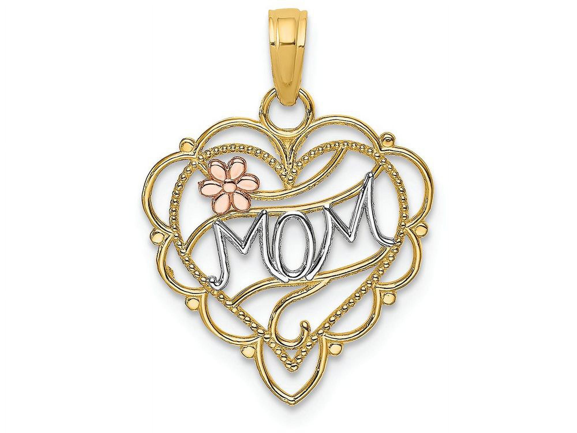 14k Two-Tone w/White Rhodium MOM Heart w/Flower Charm K9553 - Walmart.com