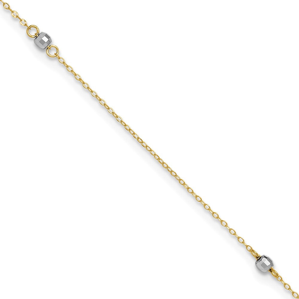 14k Two-tone Anklet 9 inch mm Mirror Bead 9in Plus 1in ext. - Walmart.com