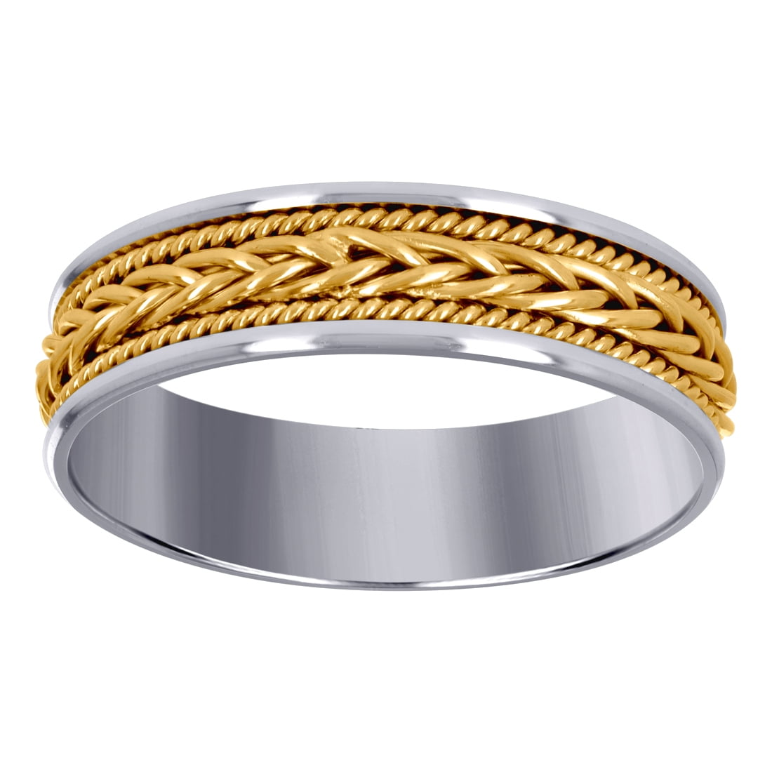 14k Two tone Gold Mens Hand Braided Wedding Band Comfort-Fit 6mm Size ...