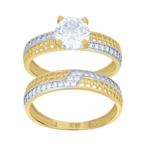 14k Two-tone Gold Womens Cubic-Zirconia Duo Bridal Ring Set - Walmart.com