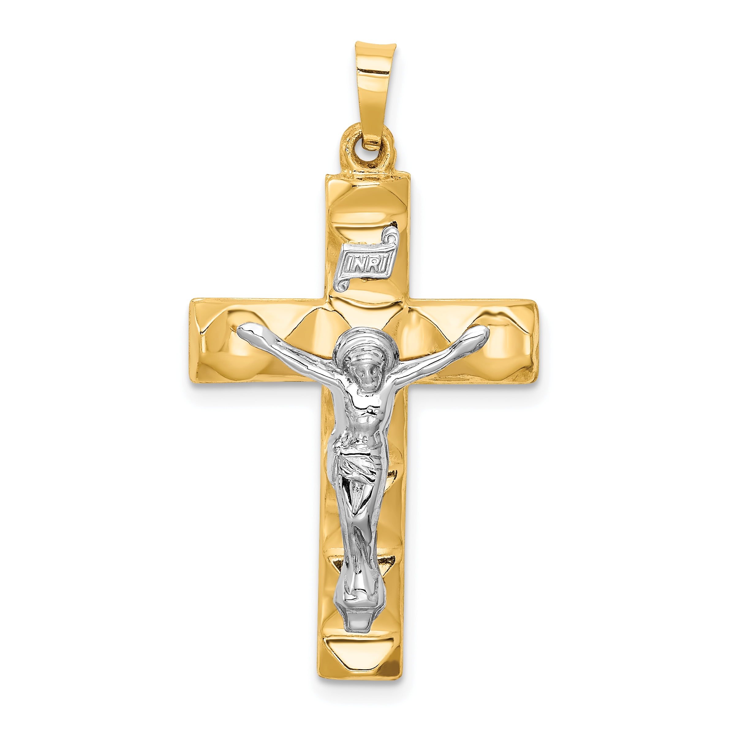 14k Two-tone Hollow Polished Textured Latin Crucifix - Walmart.com