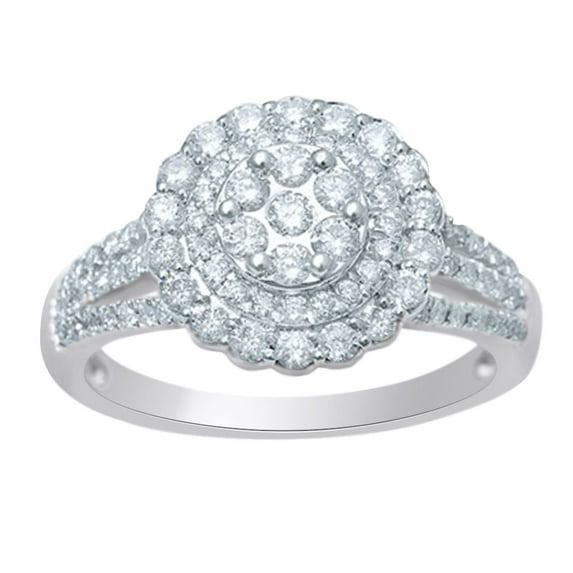 AFFY 14k White Gold (0.83 cttw) Round White Natural Diamond Flower ...