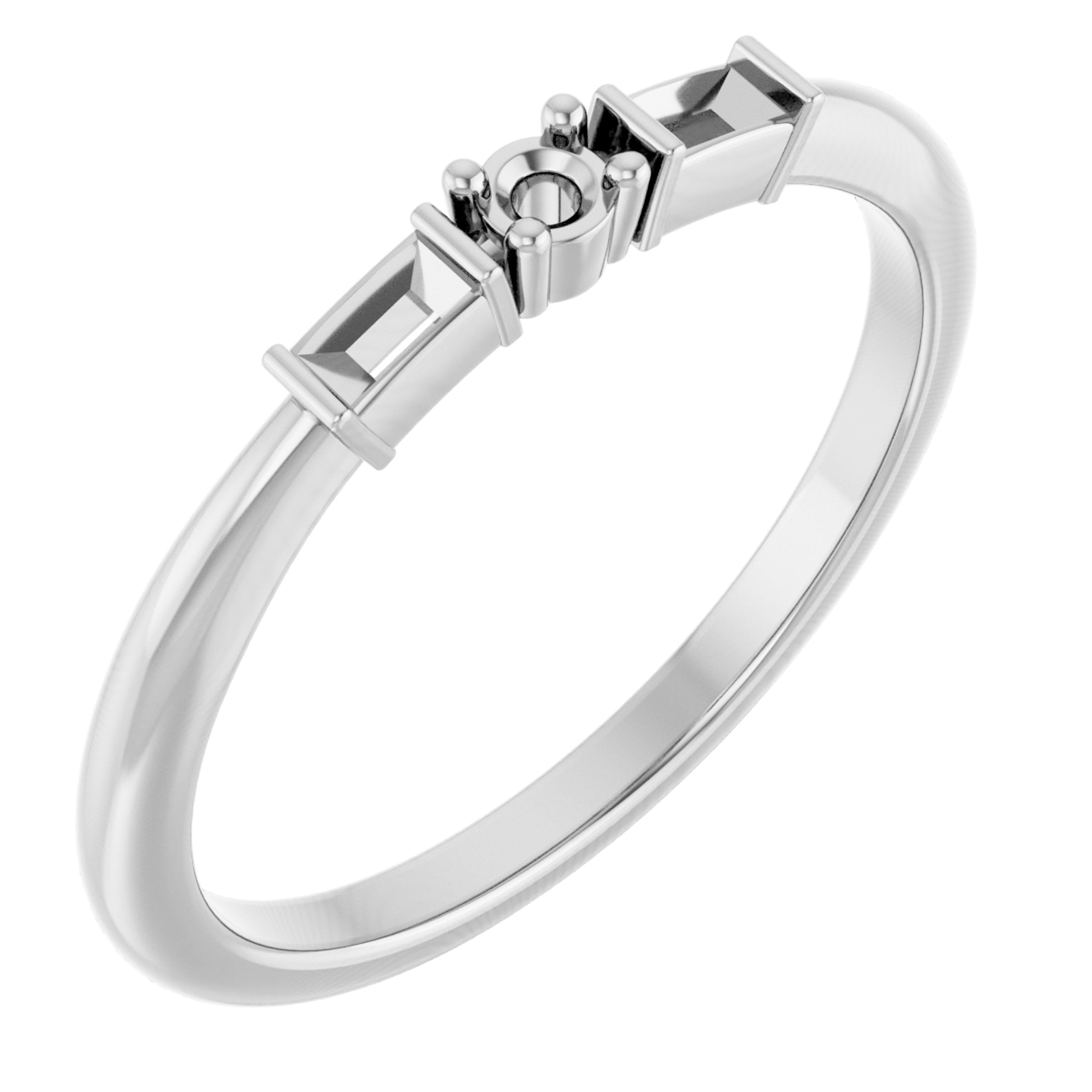 14k White Gold 1 One-Stone Diamond Semi-Mount Family Stackable Fashion ...