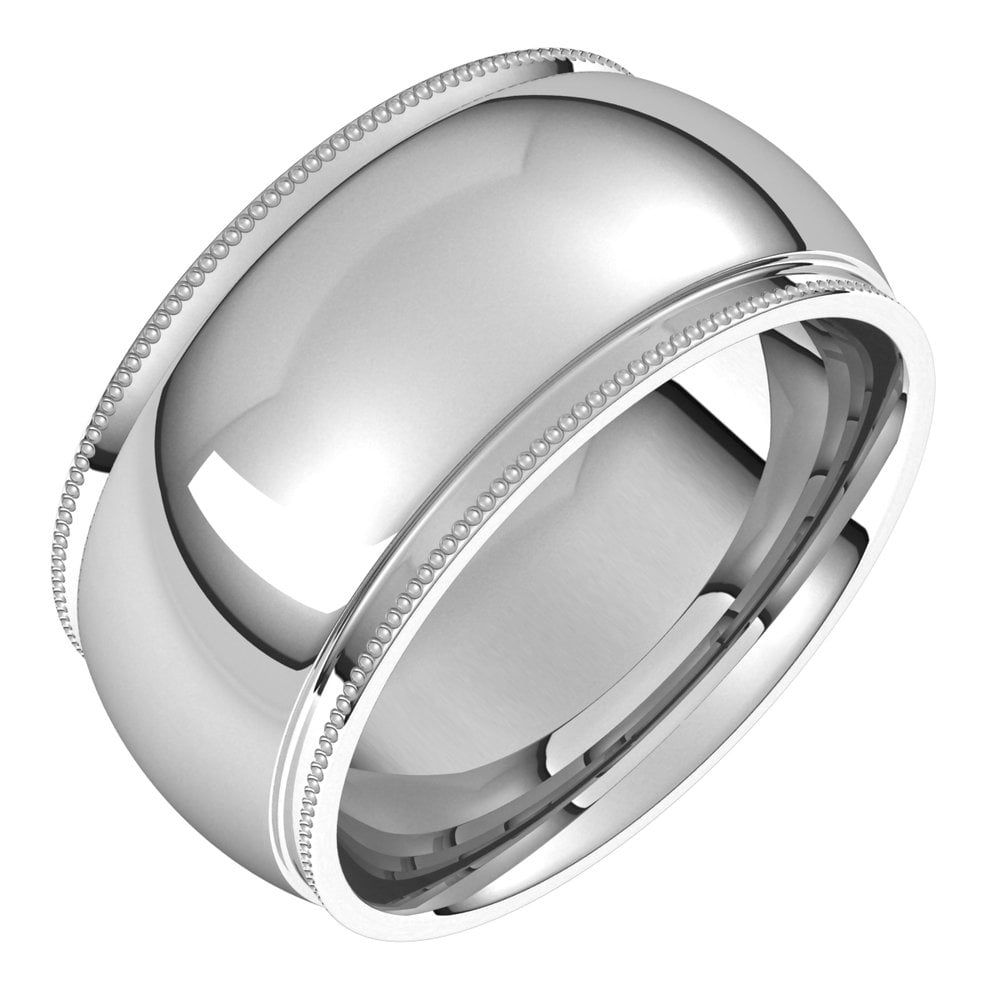 14k White Gold 10mm Milgrain Half Round Shape Comfort Fit Edge Classic Bridal Wedding Engagement ...