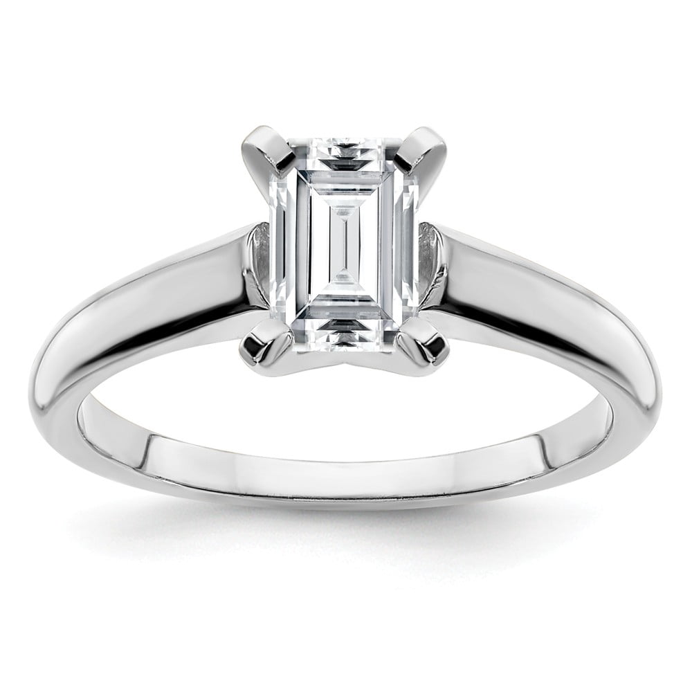 14k White Gold 10x8mm EMERALD Moissanite Solitaire Engagement Ring Size ...