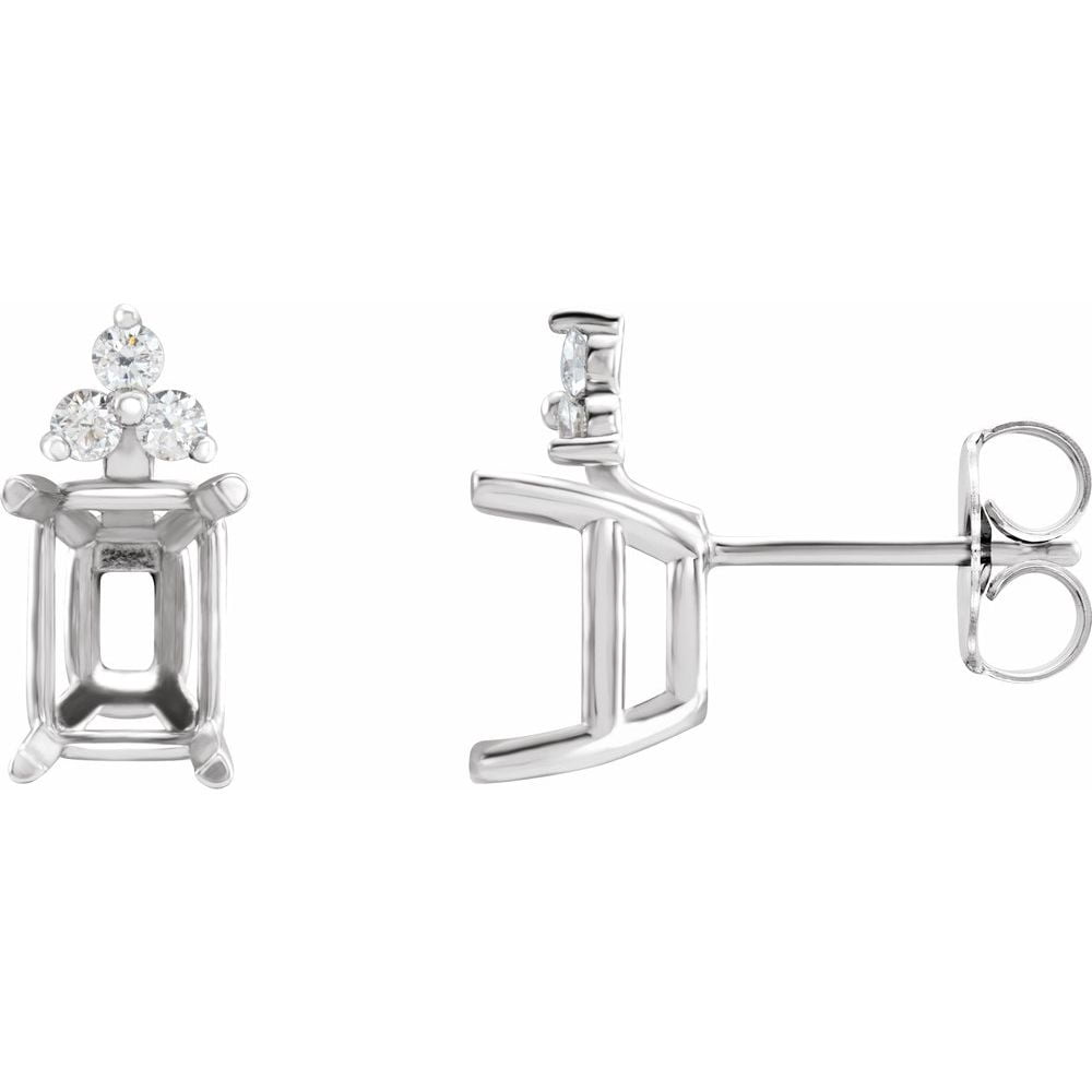 14k White Gold 10x8mm Emerald Cut 1/5 cttw Diamond Semi-Set Basket Stud ...