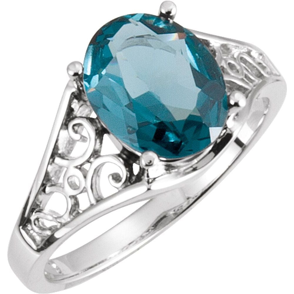 14k White Gold 16x12mm Oval Shape Scroll Solitaire Fashion Ring Fine ...