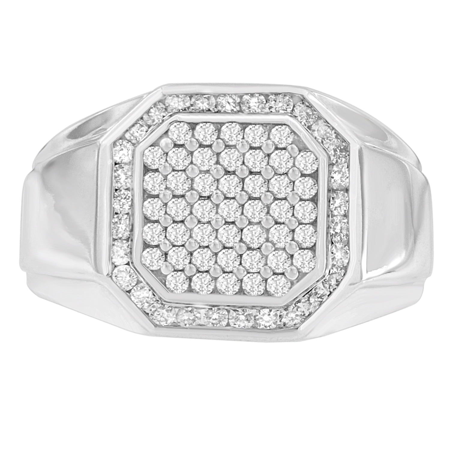 14k White Gold 1ct TDW Diamond Pentagon Shaped Men's Ring (H-I, I1-I2 ...
