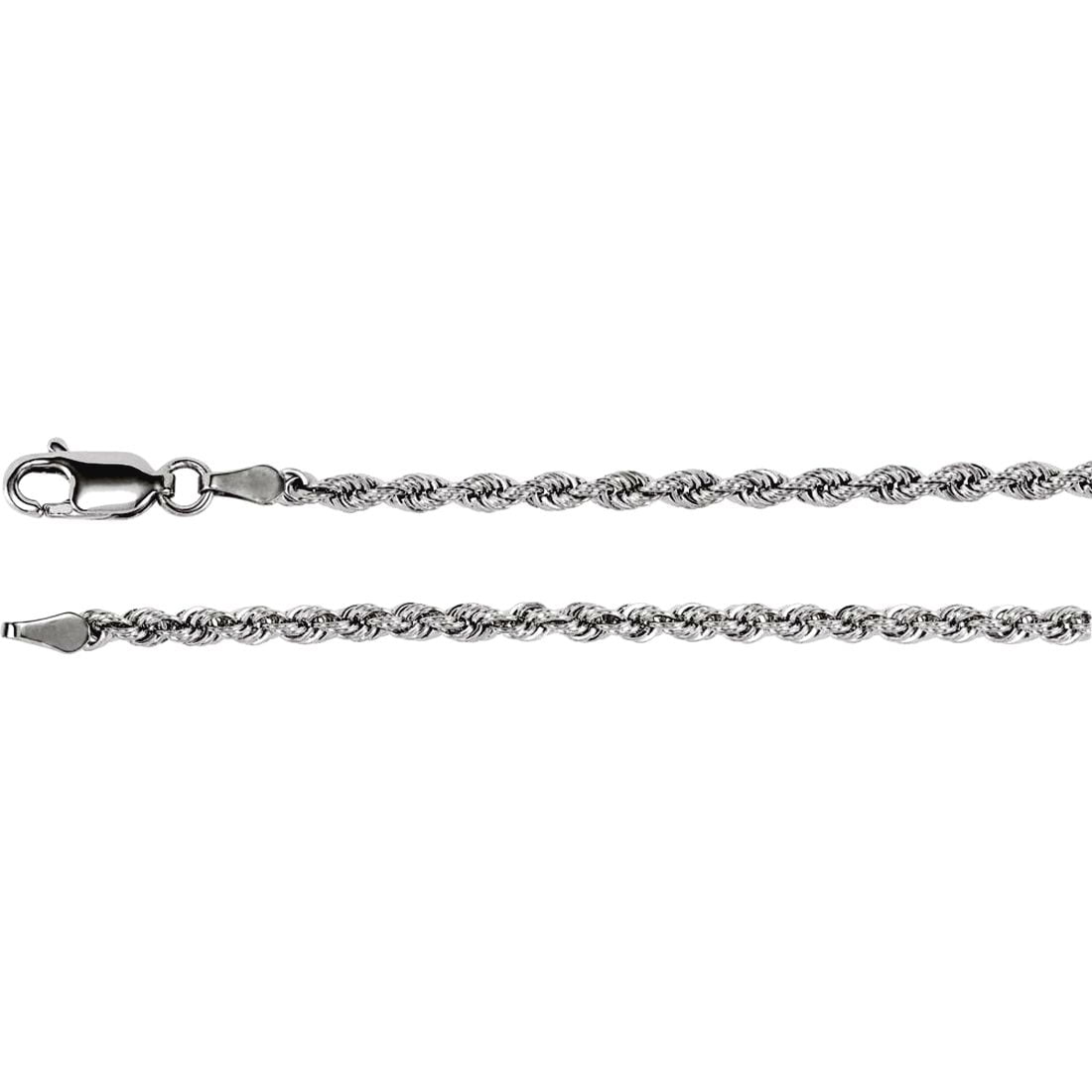 14k White Gold 2.5mm Necklace 24 Inch Rope Chain With Lobster Clasp ...