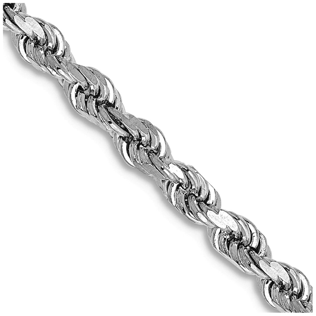 14k White Gold 2.75mm Sparkle Cut Rope Chain Necklace 28 Inch Chain ...