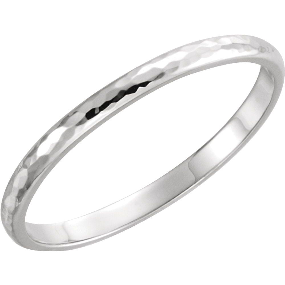 14k White Gold 2mm Half Round Shape Hammer Finish Bridal Wedding ...