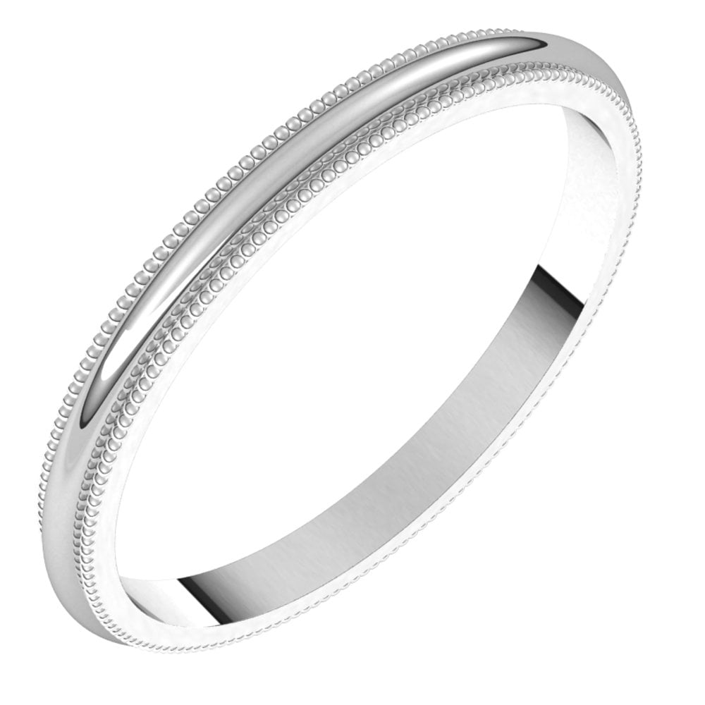14k White Gold 2mm Milgrain Half Round Shape Classic Bridal Wedding ...
