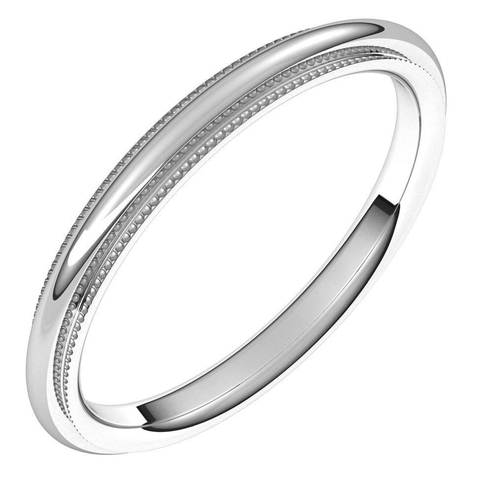 14k White Gold 2mm Milgrain Half Round Shape Comfort Fit Edge Classic Bridal Wedding Engagement ...