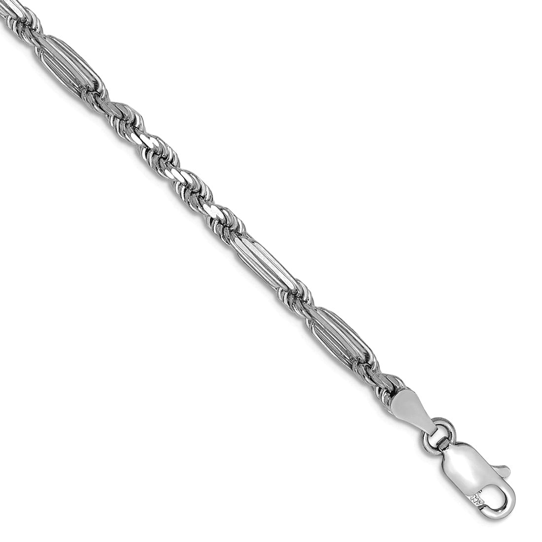 14k White Gold 3.0mm Sparkle-Cut Milano Rope Chain Bracelet 7 Inch Link ...