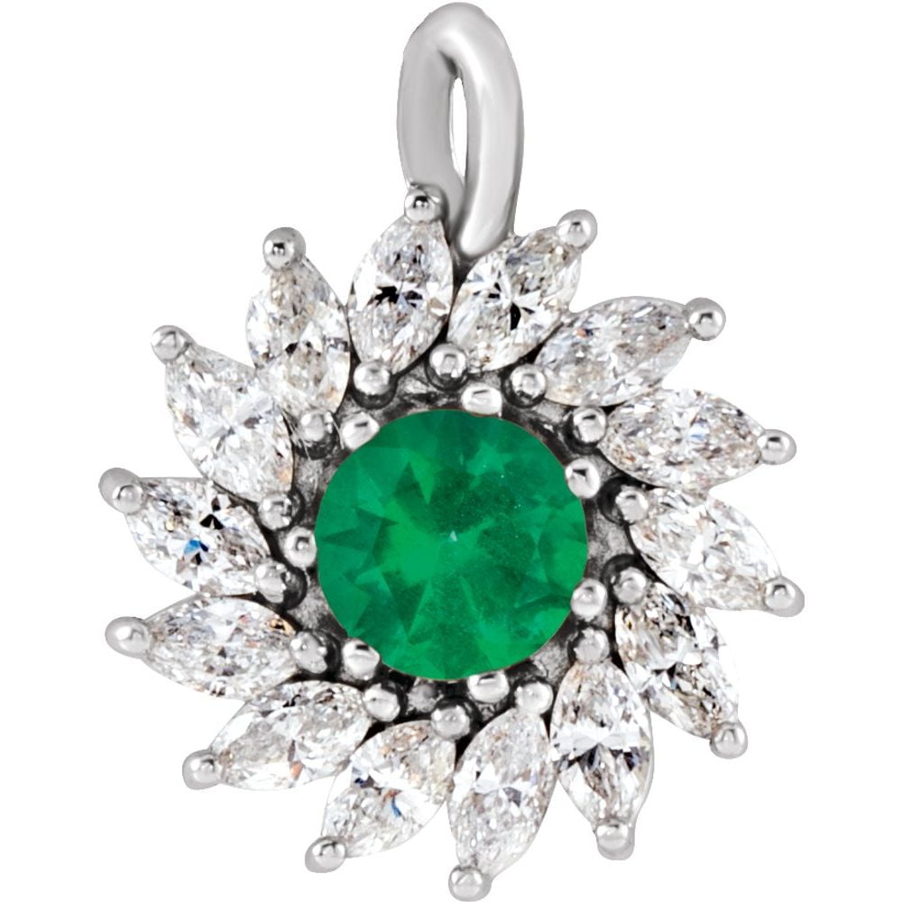 14k White Gold 3.5mm Round Shape Emerald and 1/2 cttw Diamond Halo ...