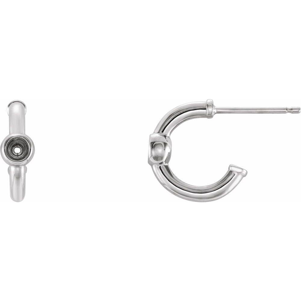 14k White Gold 3mm Round Shape Bezel-Set Hoop Earring Mounting Fine ...