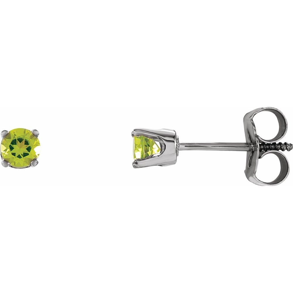 14k White Gold 3mm Round Shape Peridot Small Birthstone Earrings Fine ...