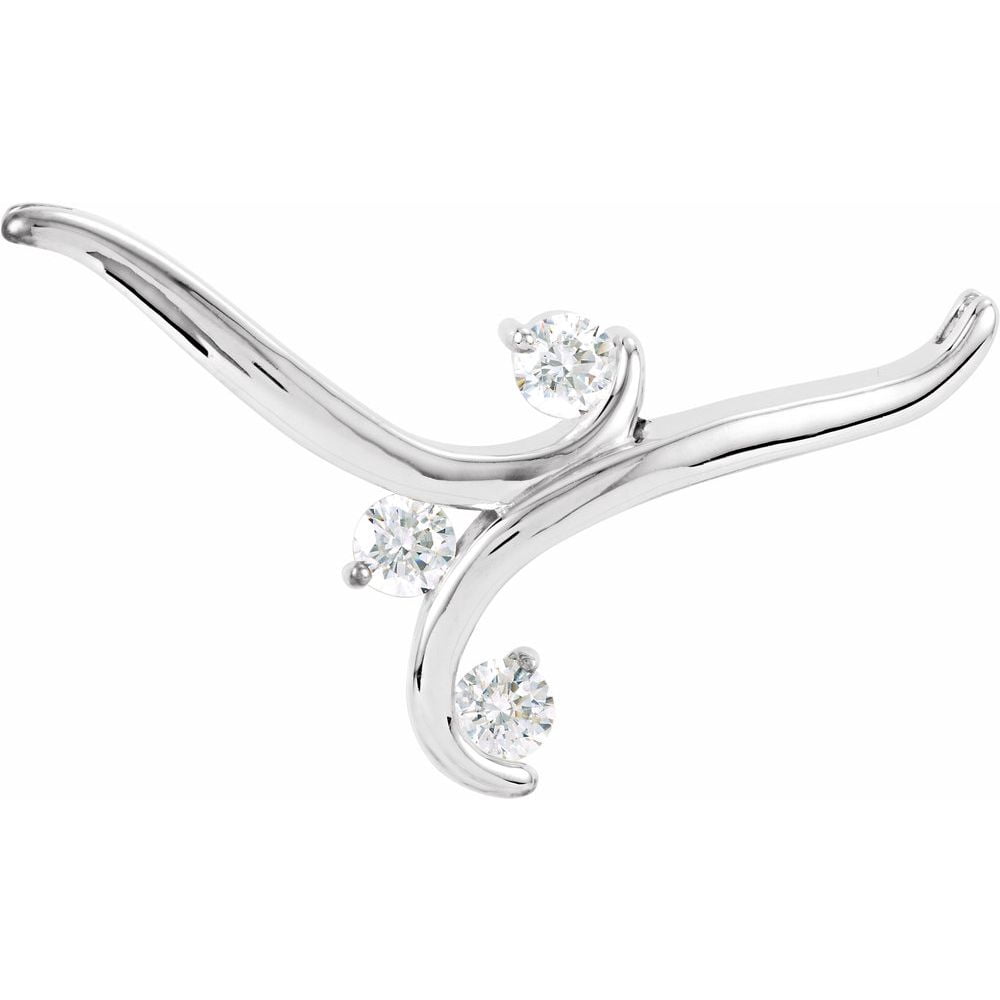 14k White Gold 4.4mm Round Shape Accented 3 Three-Stone Necklace Center ...