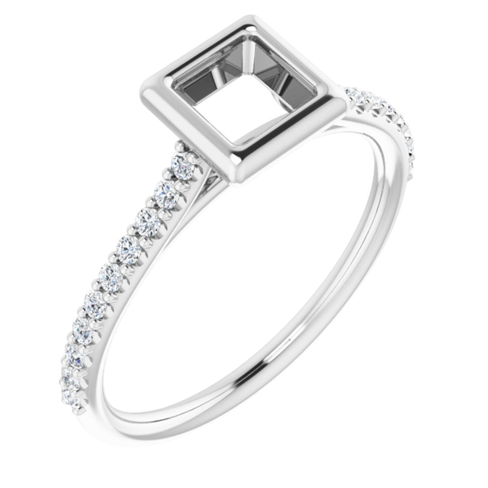 14k White Gold 4.5x4.5mm Square Shape Diamond Semi-Mount Bridal Wedding ...