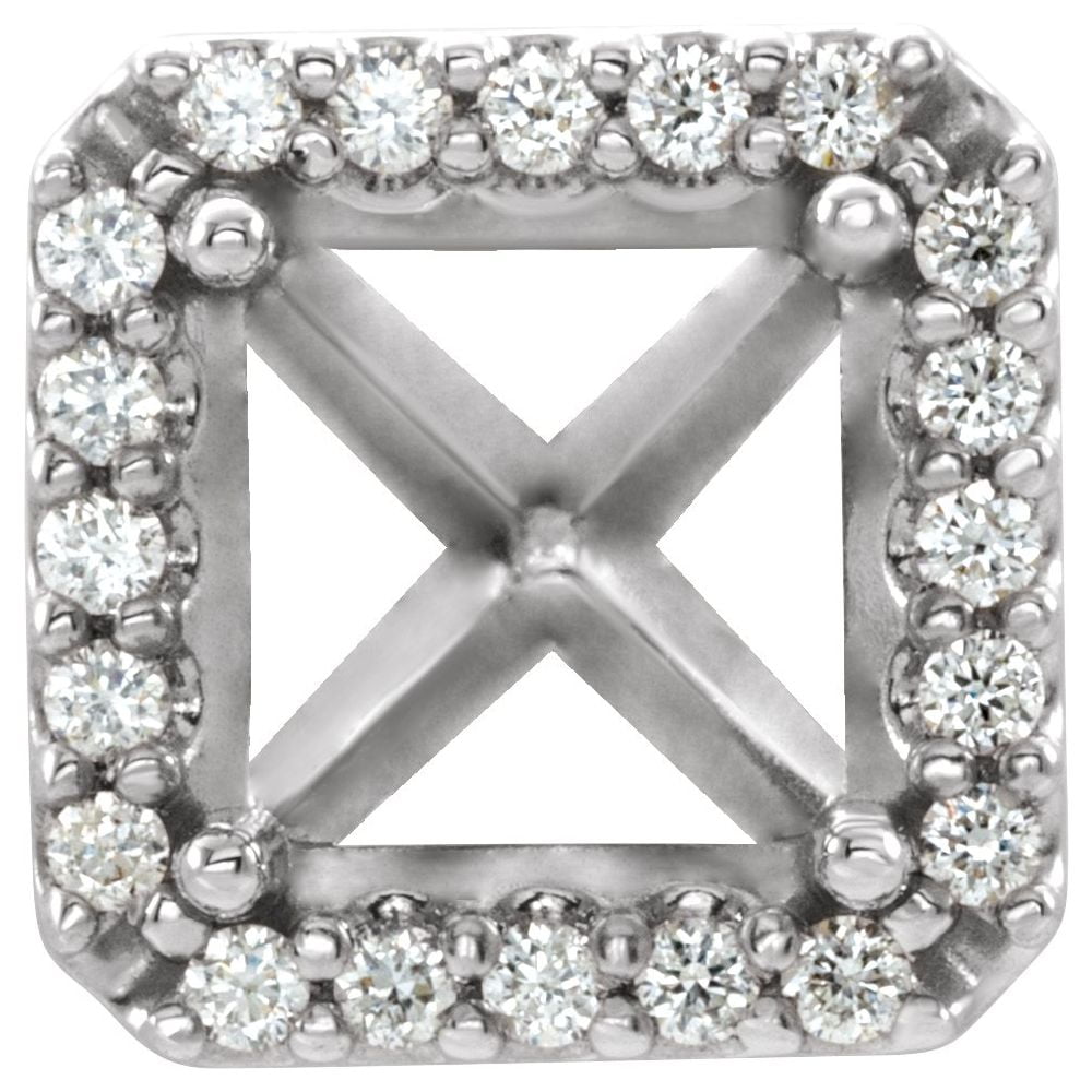 14k White Gold 4.5x4.5mm Square Shape Diamond Semi-Set Halo-Style Shank ...