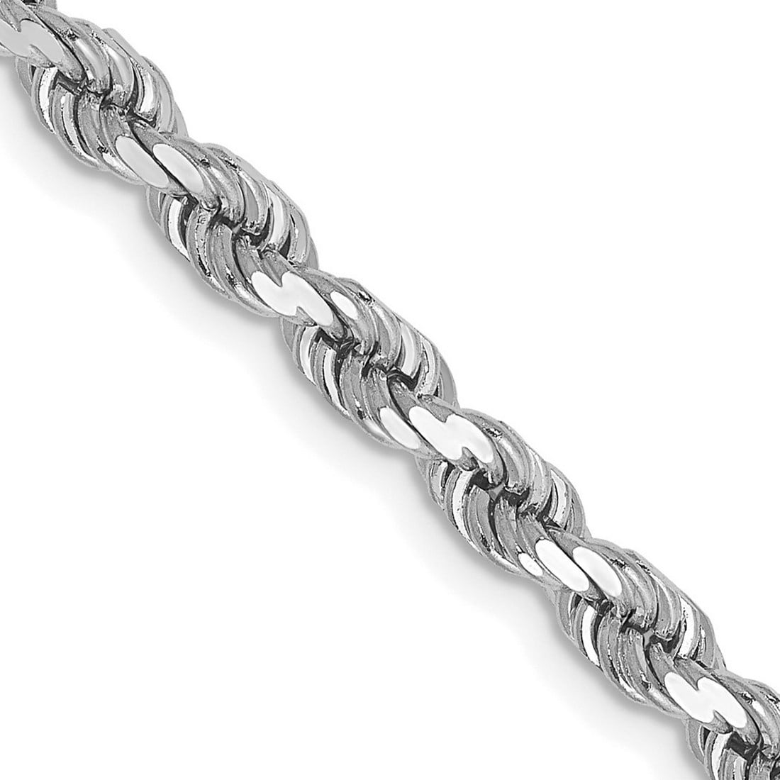14k White Gold Solid 4mm Sparkle Cut Rope Chain Bracelet 8 Inch Lobster ...