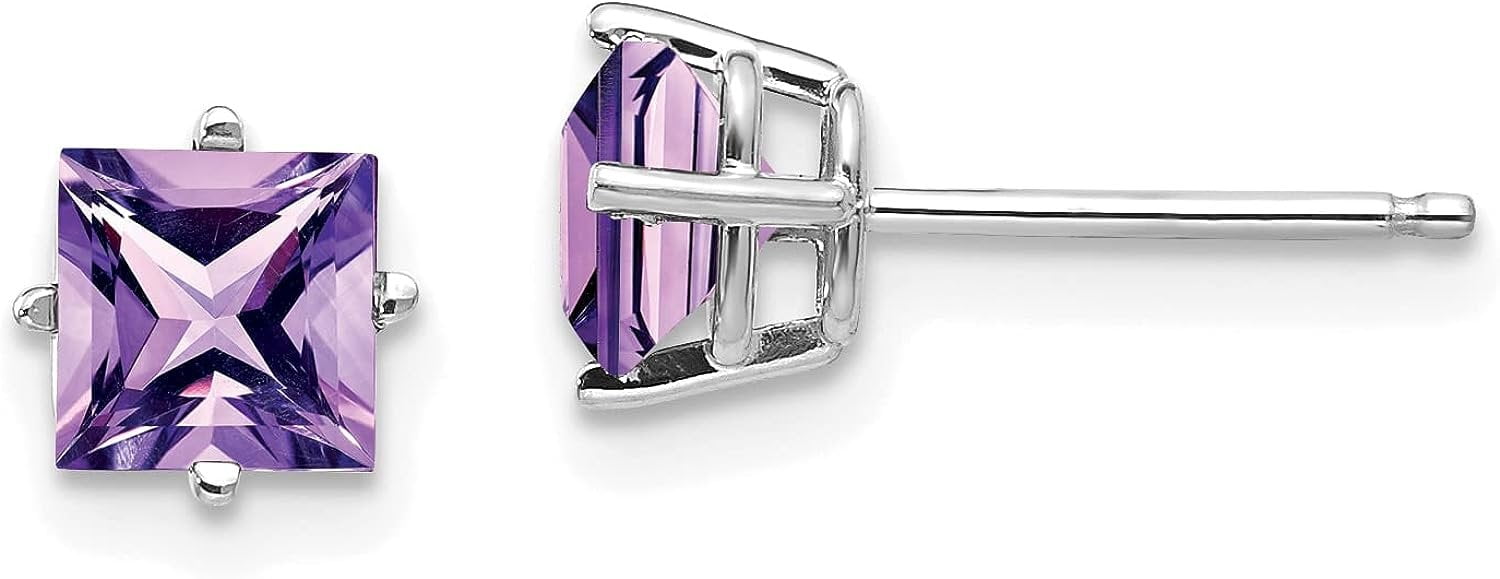 14k White Gold 5.2mm Princess Cut Amethyst Earrings - 5mm - Walmart.com