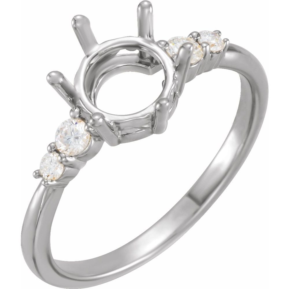 14k White Gold 5.7mm Round Shape Diamond Semi-Mount Rose-Cut Bridal Wedding Engagement ...