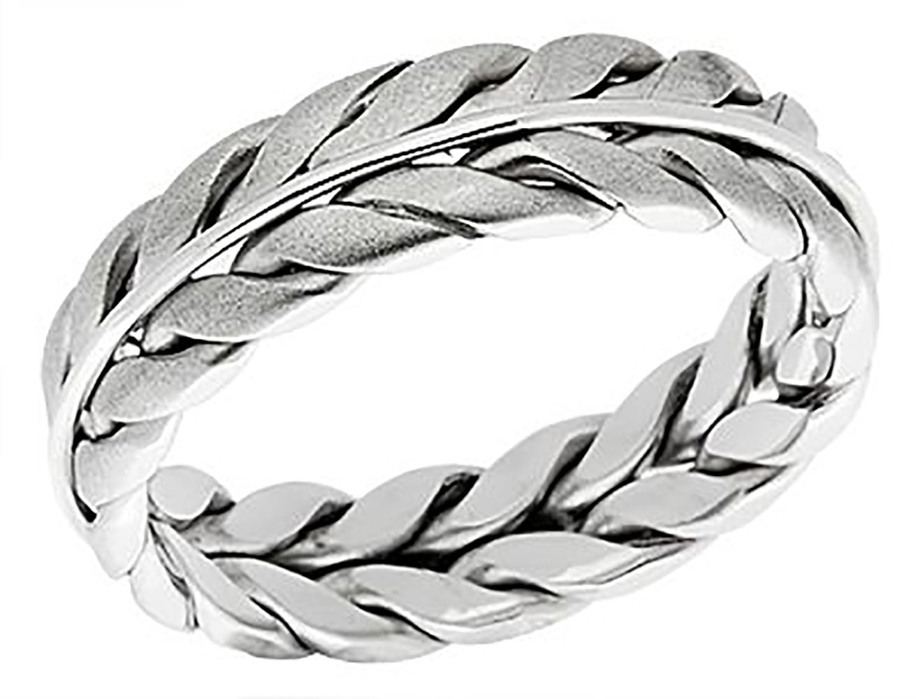 14k White Gold 5MM Hand Braided Leaf Design Wedding Band Comfort fit ...