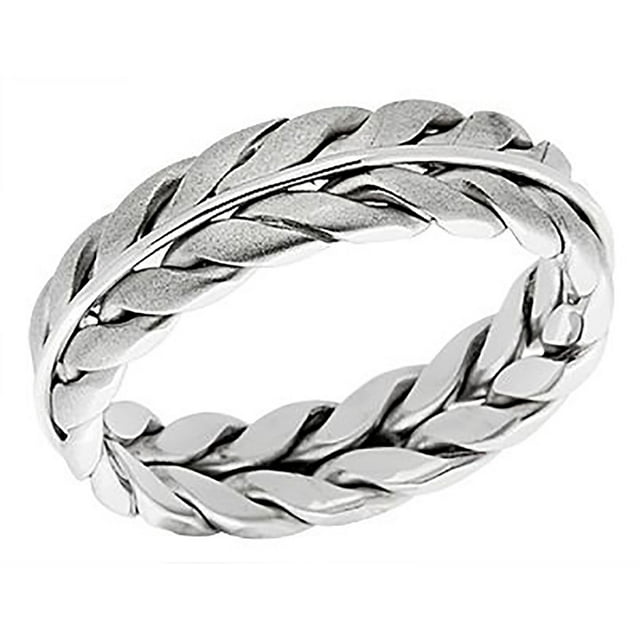 14k White Gold 5MM Hand Braided Leaf Design Wedding Band Comfort fit ...