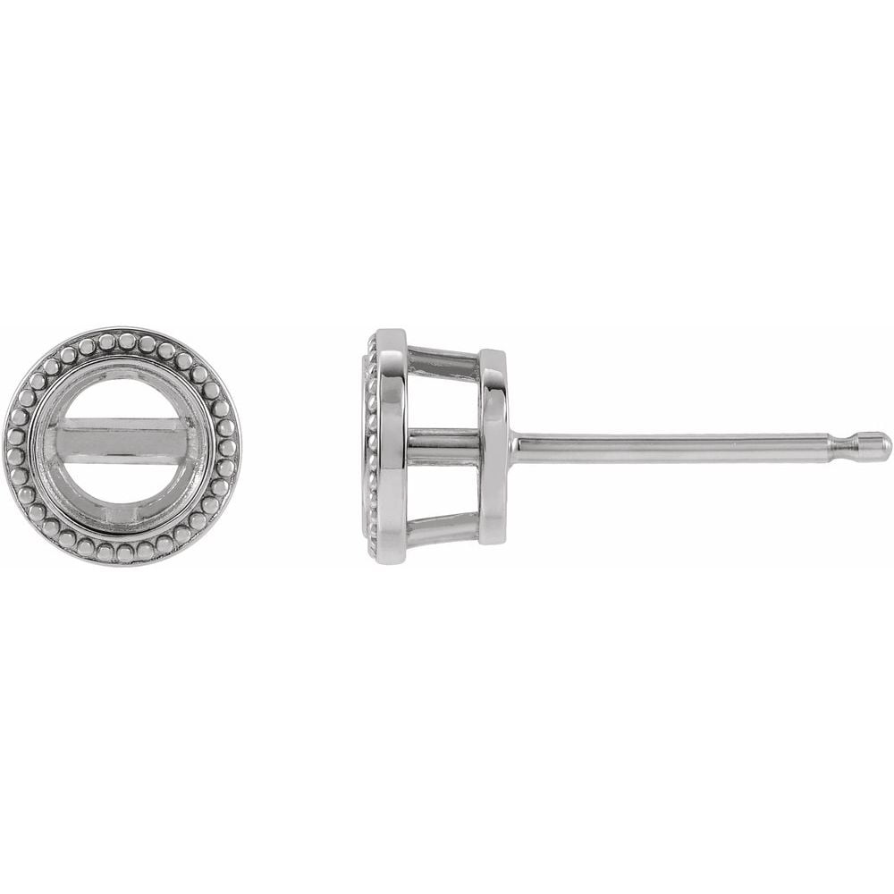 14k White Gold 5mm Round Shape Beaded Bezel-Set Earring Mounting Fine ...