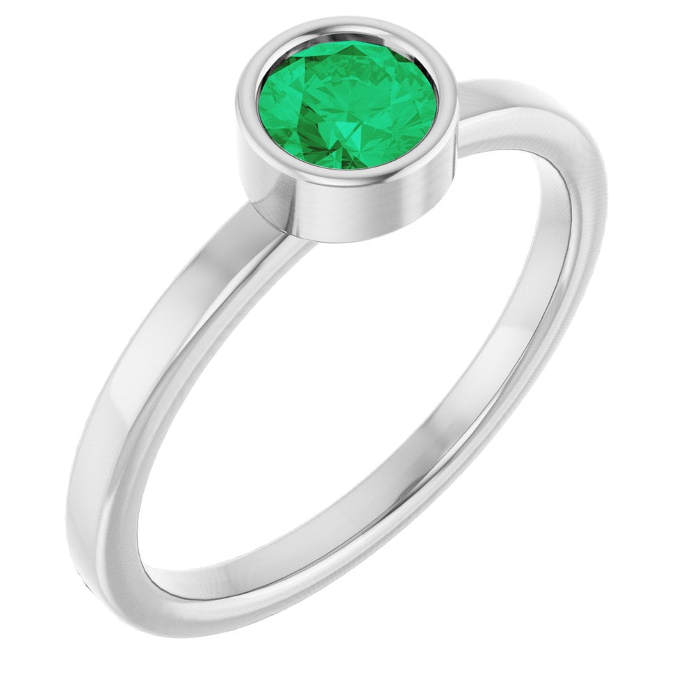 14k White Gold 5mm Round Shape Emerald Solitaire Fashion Ring Fine ...