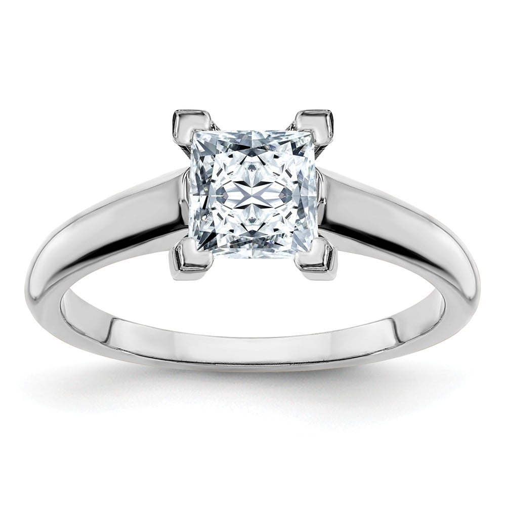 14k White Gold 5mm SQUARE Colorless Moissanite Solitaire Engagement ...