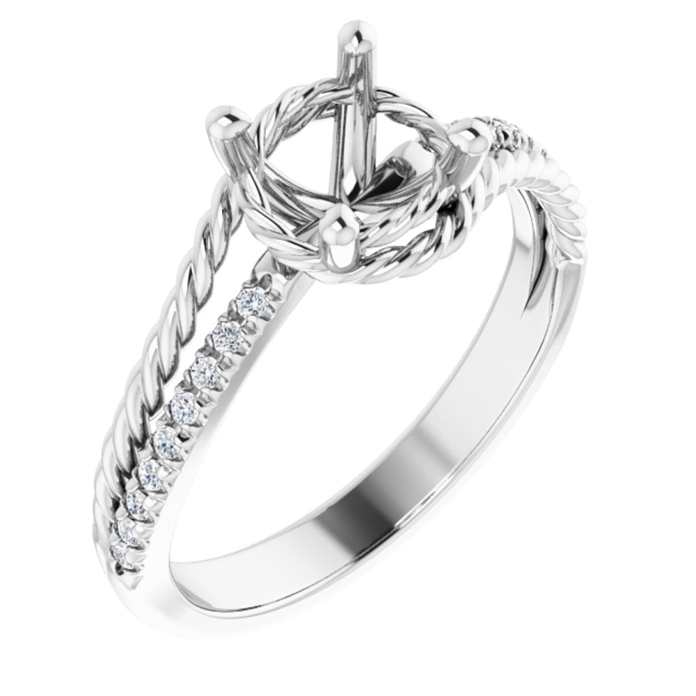 14k White Gold 6.5mm Round Diamond Semi-Mount French-Set Bypass Bridal ...