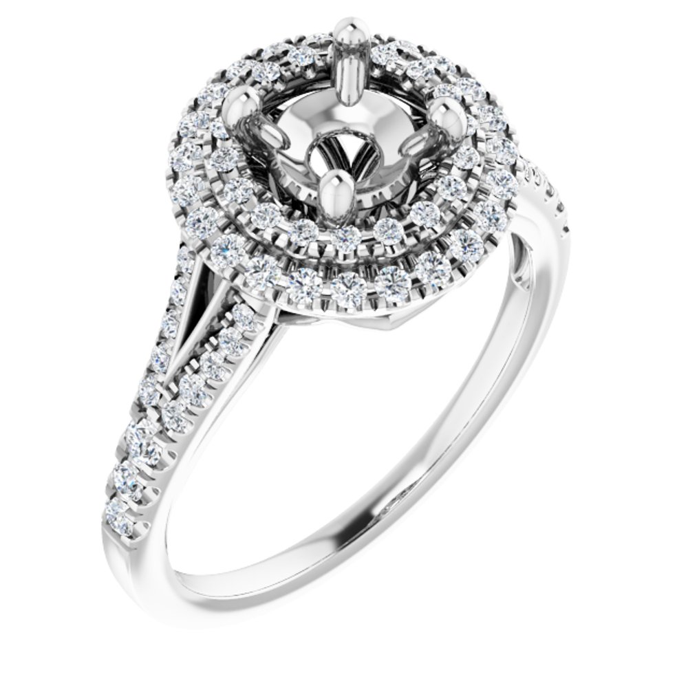 14k White Gold 6.5mm Round Shape 1/2 Diamond Semi-Mount Bridal Wedding ...