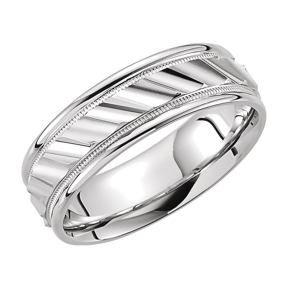 14k White Gold 6.75mm Size 13 Polished 6.75 Grooved Design Comfort-Fit ...